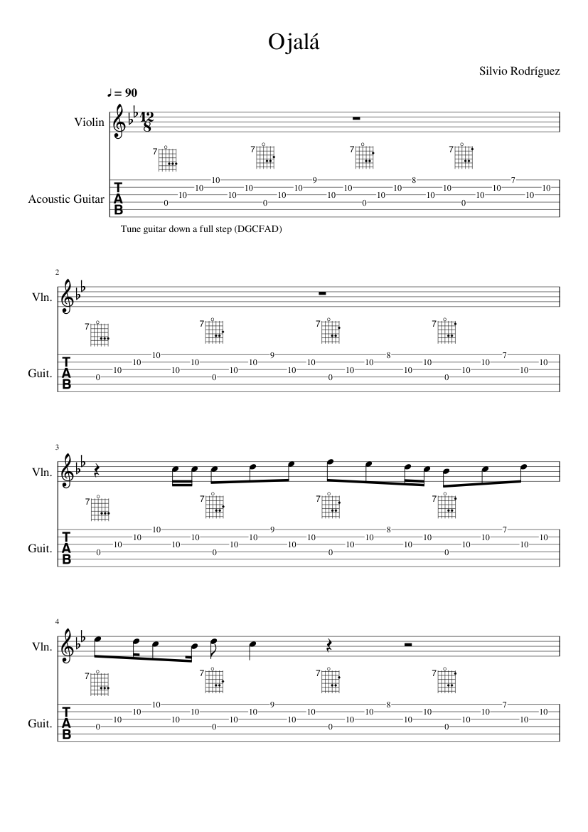 Ojalá (Silvio Rodríguez) Sheet Music and Tab for Violin, Guitar (Mixed ...