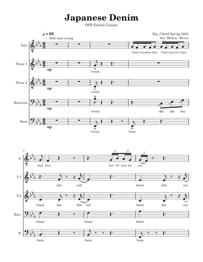 Japanese denim – Daniel Caesar Sheet Music for Piano, Bass guitar ...