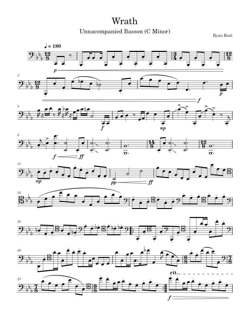 Wrath (Solo Bassoon) - Ryan Beal Sheet music for Bassoon (Solo ...