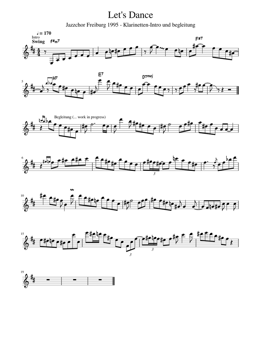 Let's Dance - Intro/Begleitung Klarinette Sheet music for Clarinet in b-flat (Solo) | Musescore.com