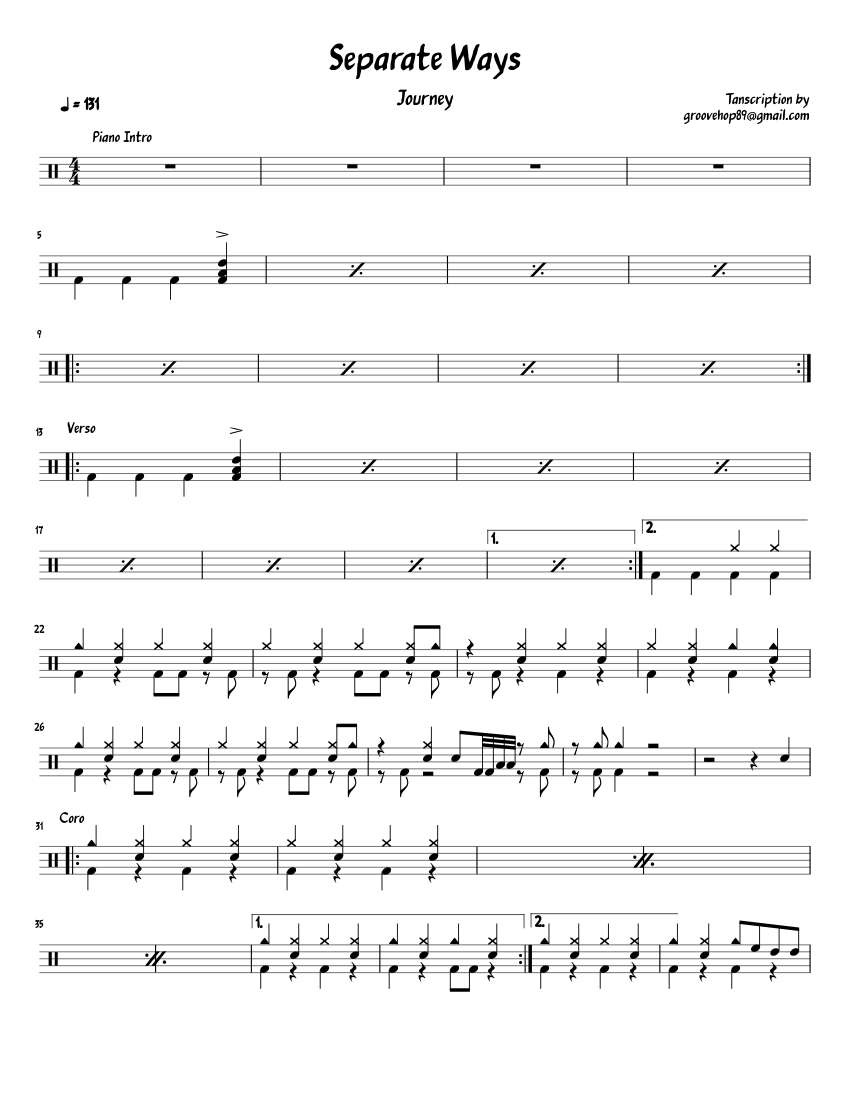Separate Ways Sheet music for Drum group (Rock band) | Musescore.com