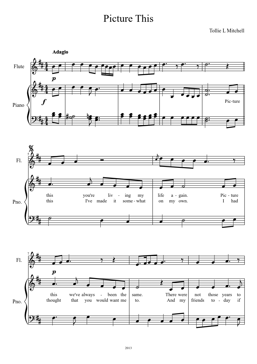Picture This (Love Song w/ Lyrics) Sheet music for Piano, Flute (Solo ...