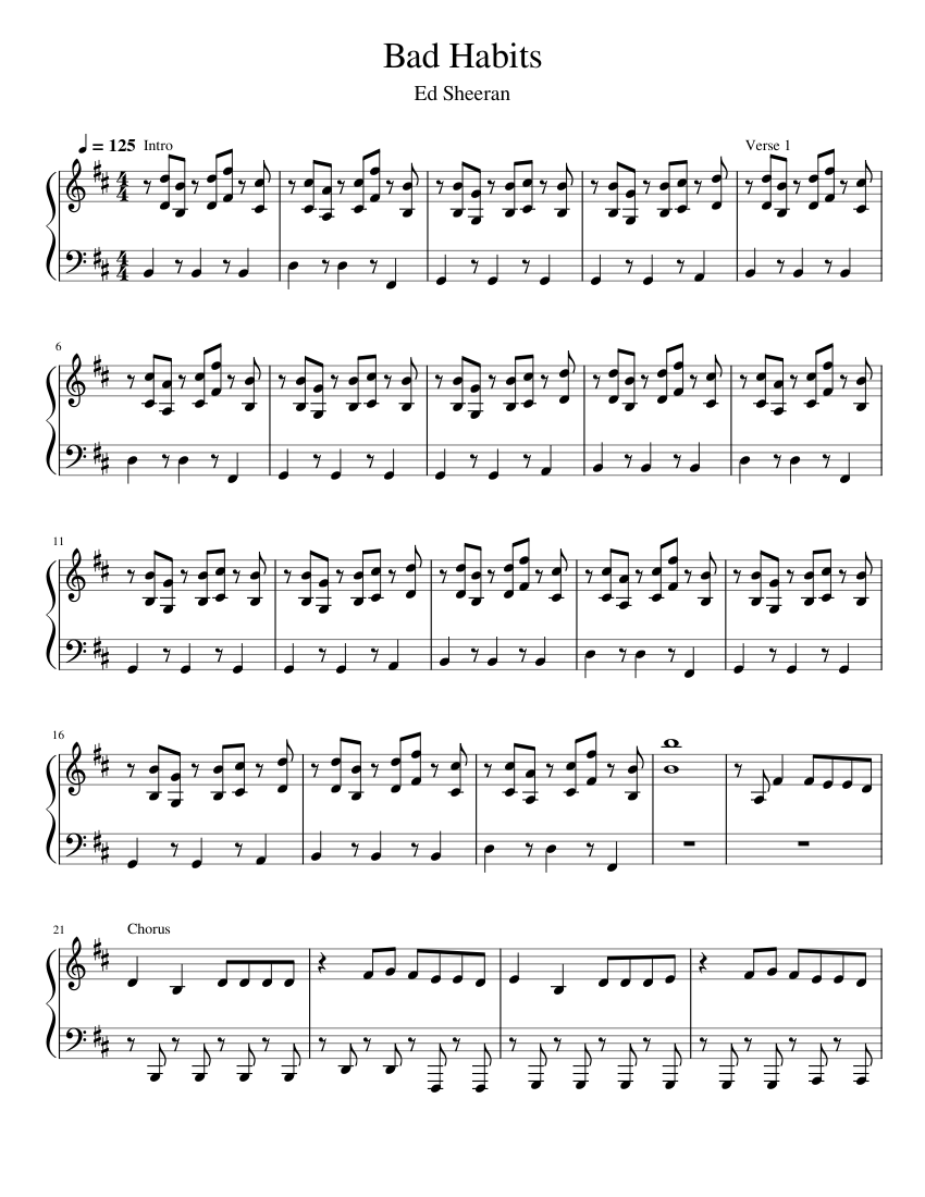 Bad Habits - Ed Sheeran (Piano Only) Sheet music for Piano (Solo) Easy ...