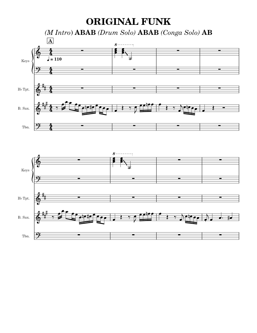 Original Funk Chart Sheet music for Piano, Trombone, Saxophone baritone, Trumpet in b-flat ...