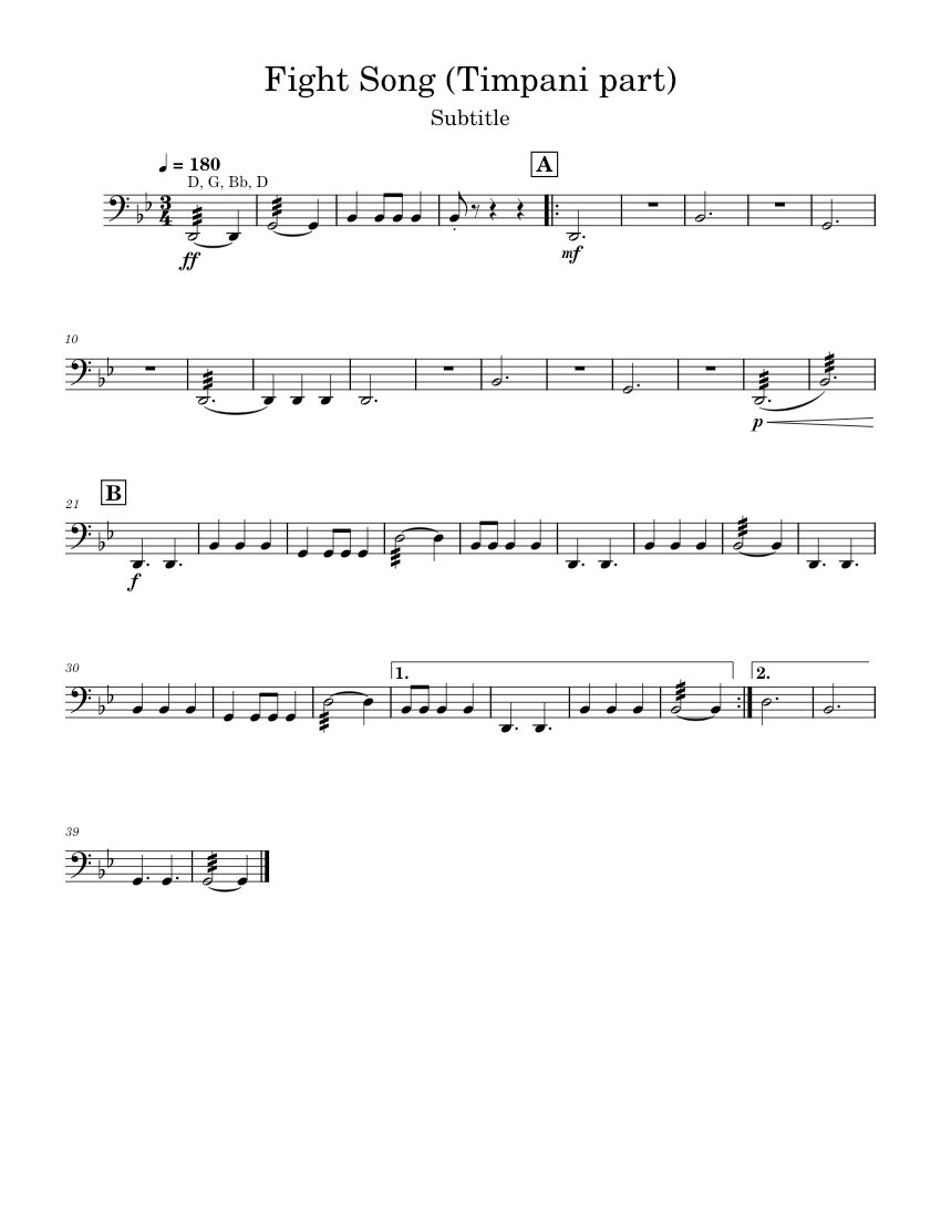 Fight Song (Timpani part) - copy Sheet music for Timpani (Solo ...