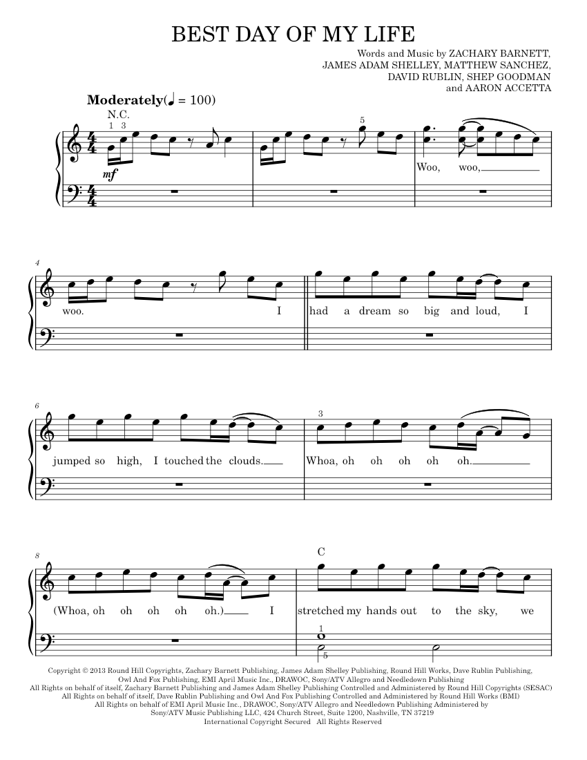 best day of my life Sheet music for Piano by American Authors Official ...