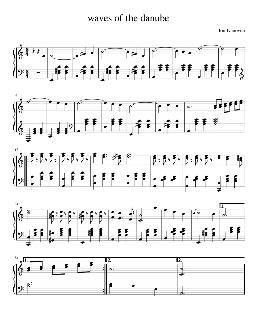 Waves of the danube piano Sheet music for Piano (Solo) Easy | Musescore.com