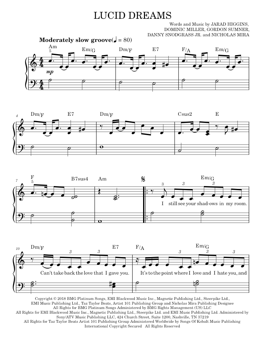 Play Official Version Of Lucid Dreams Sheet Music By Juice Wrld For 5930