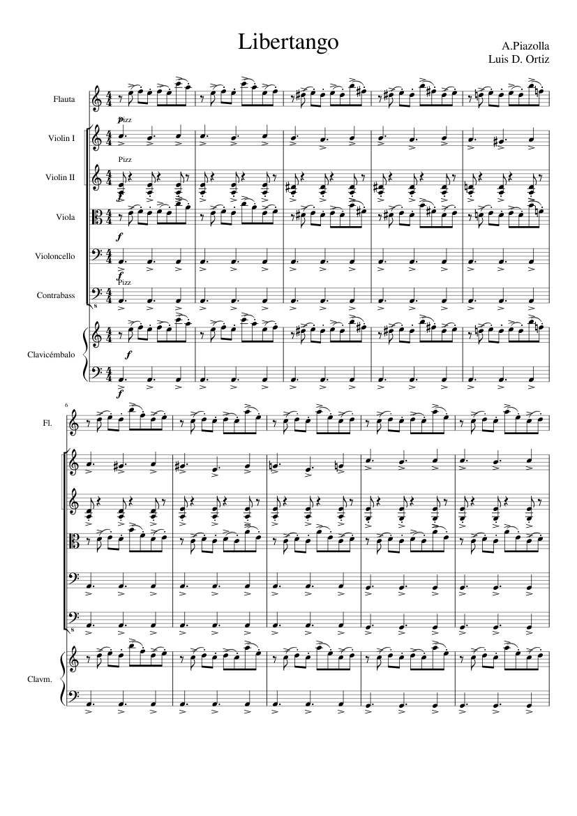 Libertango Sheet music for Harpsichord, Flute, Contrabass, Violin ...