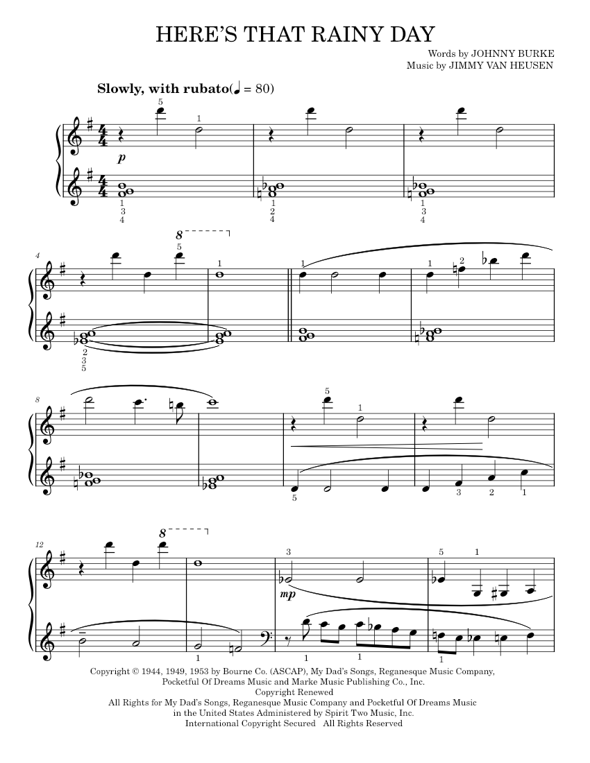 Here's that rainy day Sheet music for Piano by Johnny Burke, Jimmy van ...