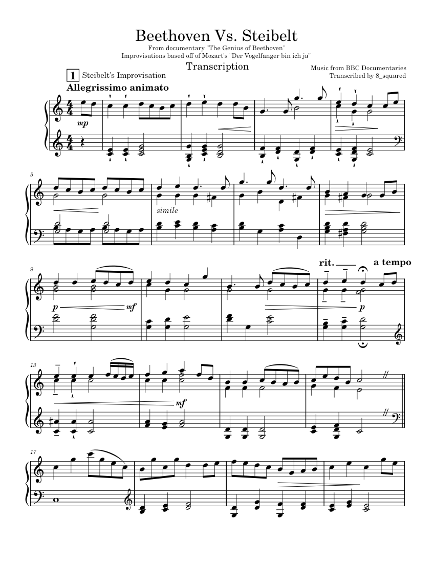 Beethoven Vs. Steibelt - Transcription Sheet Music for Piano (Solo ...