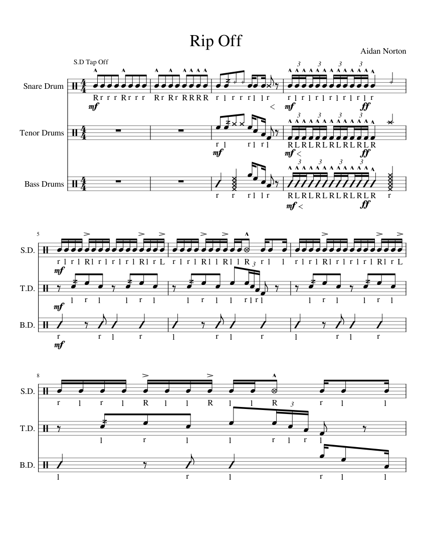 Rip Off Sheet music for Snare drum, Tenor drum, Bass drum (Percussion ...