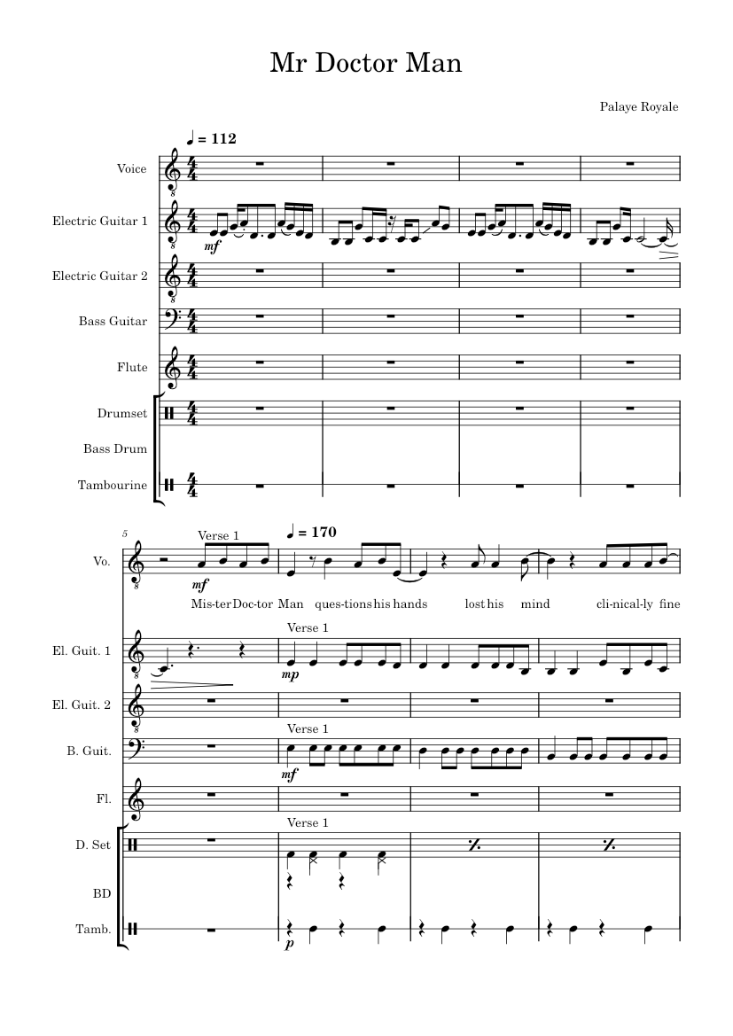 Mr Doctor Man - Palaye Royale Sheet music for Flute, Guitar, Bass ...