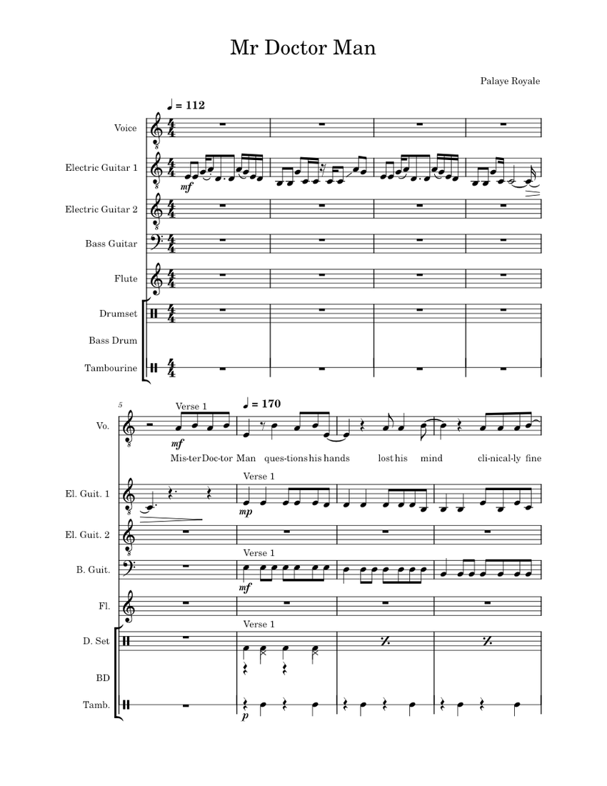 Mr Doctor Man - Palaye Royale Sheet music for Piano, Vocals, Tambourine ...