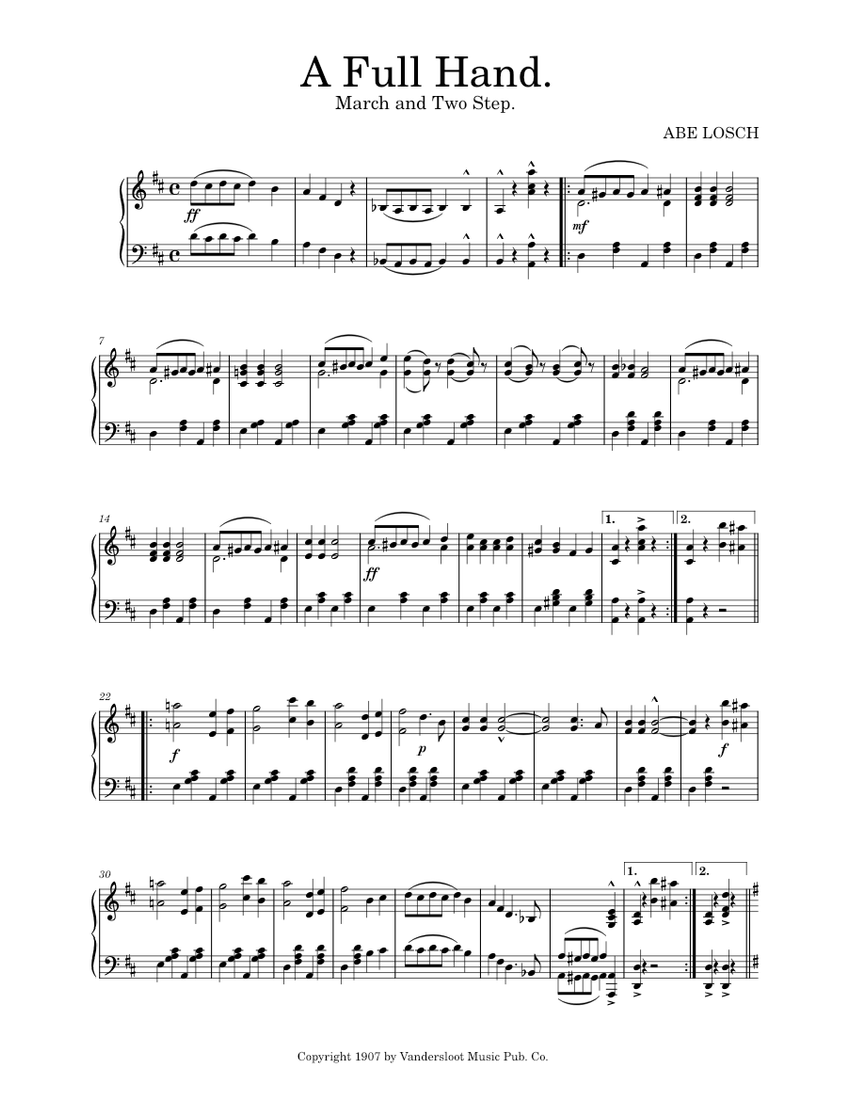 A Full Hand (1908) Sheet music for Piano (Solo) | Musescore.com