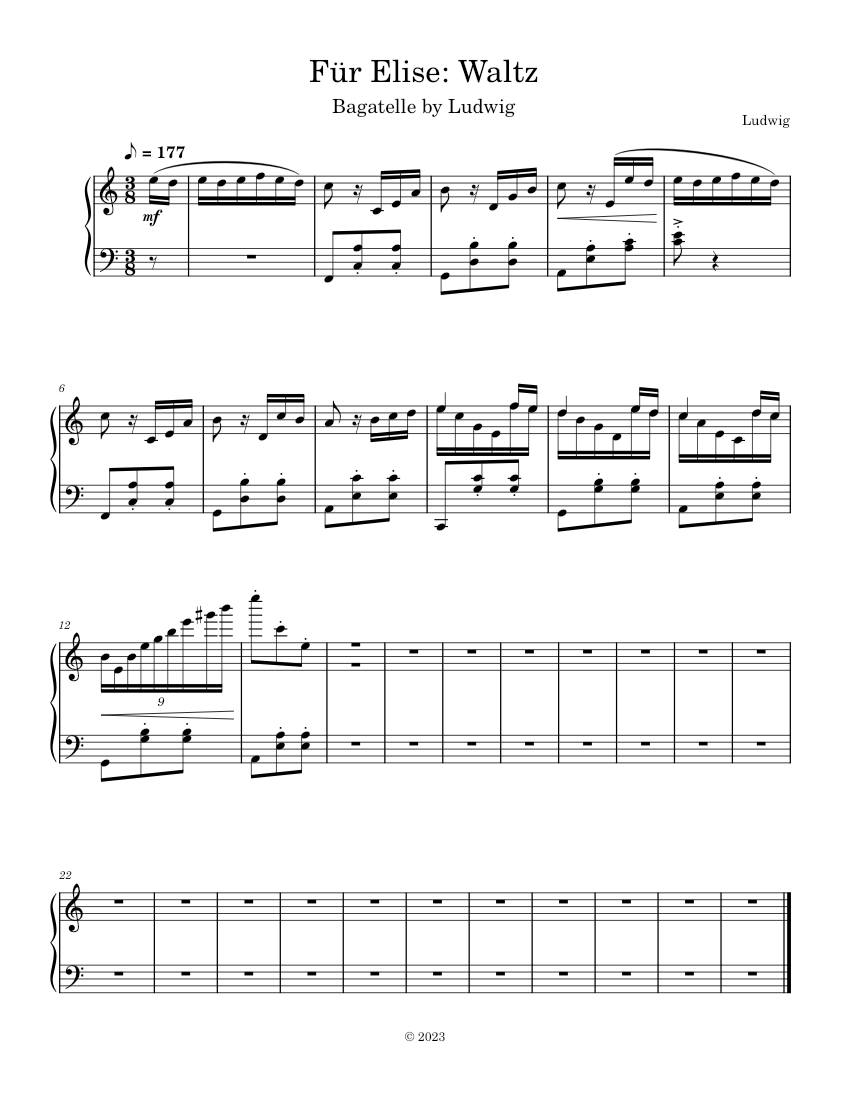 Für Elise, WoO 59 – Ludwig van Beethoven Fur Elise by Ludwig Arranged ...