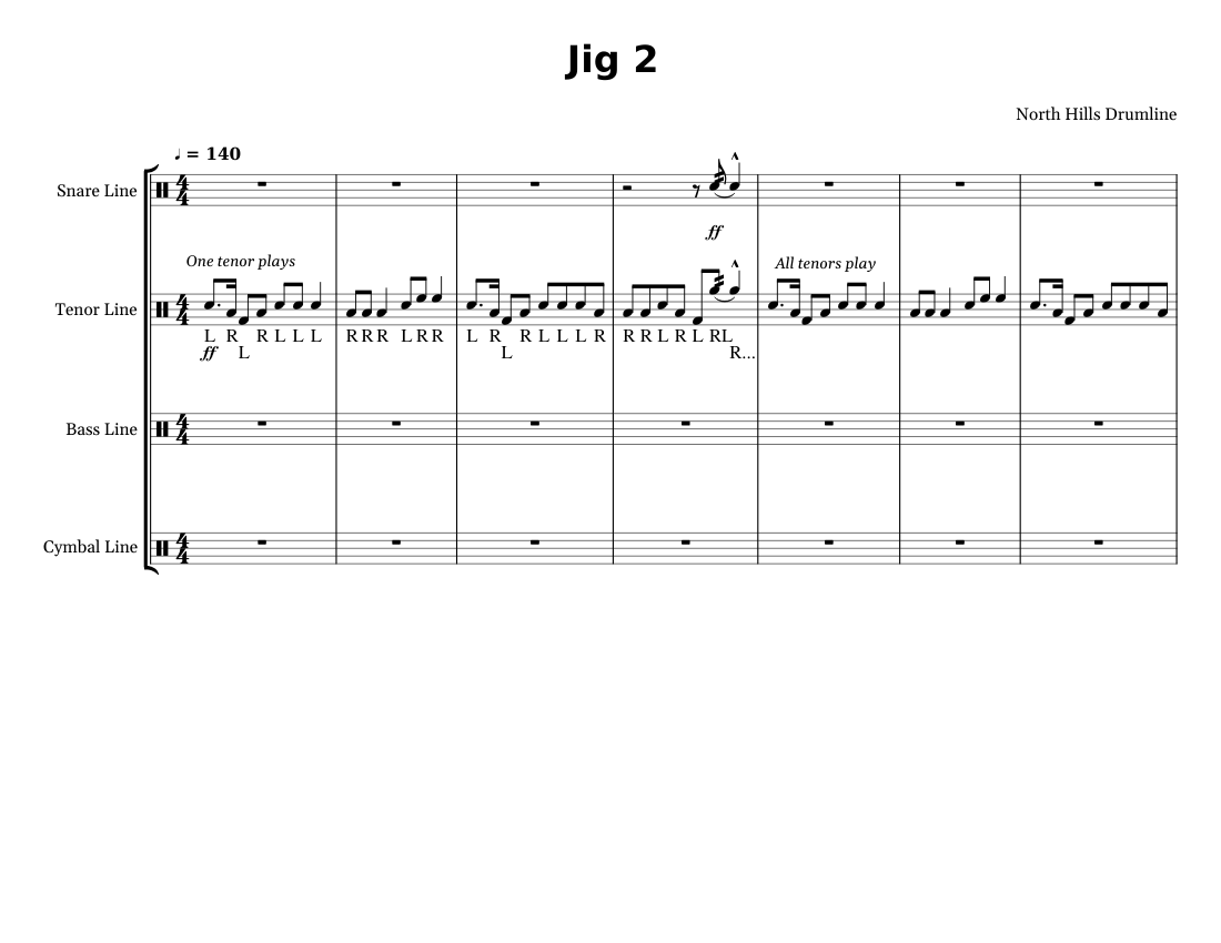 Jig 2 Sheet music for Snare drum, Crash, Tenor drum, Bass drum ...