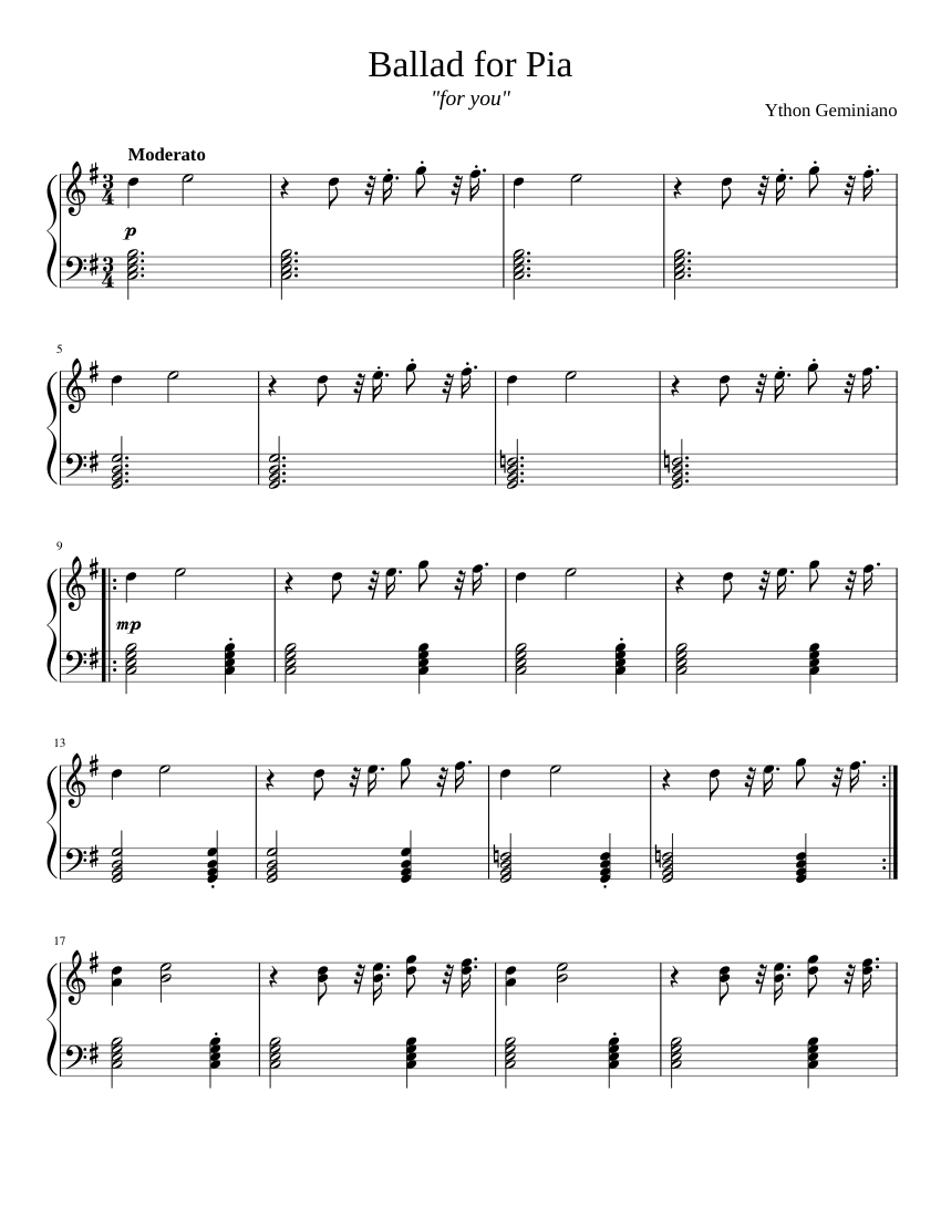 Ballad for Pia Sheet music for Piano (Solo) | Musescore.com