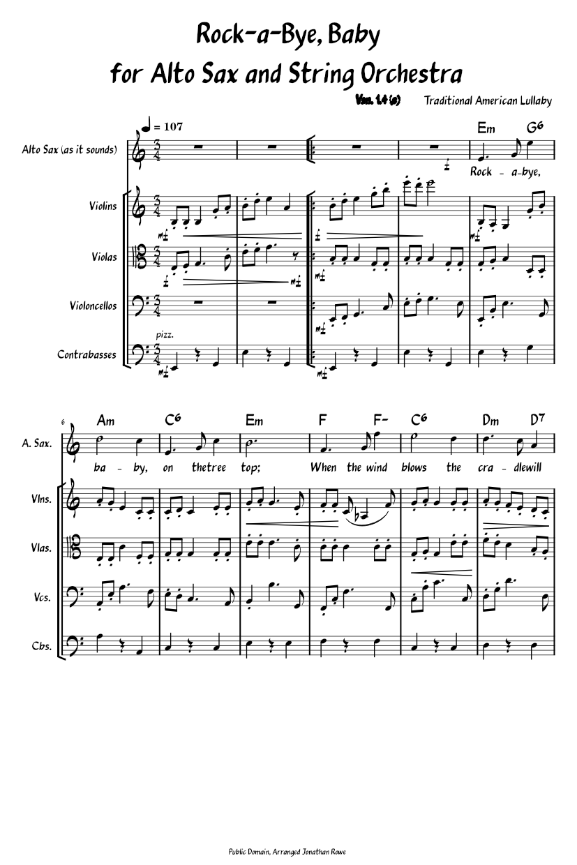 Rock-a-Bye_Baby V1.4 (e) Sheet music for Saxophone alto, Strings group ...