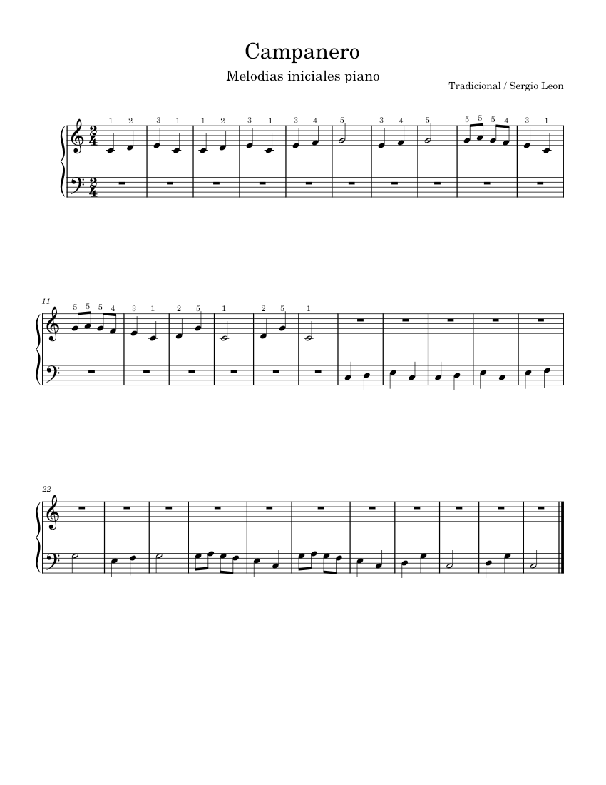 campanero Melodias iniciales Piano Sheet music for Piano (Solo) Easy | Musescore.com