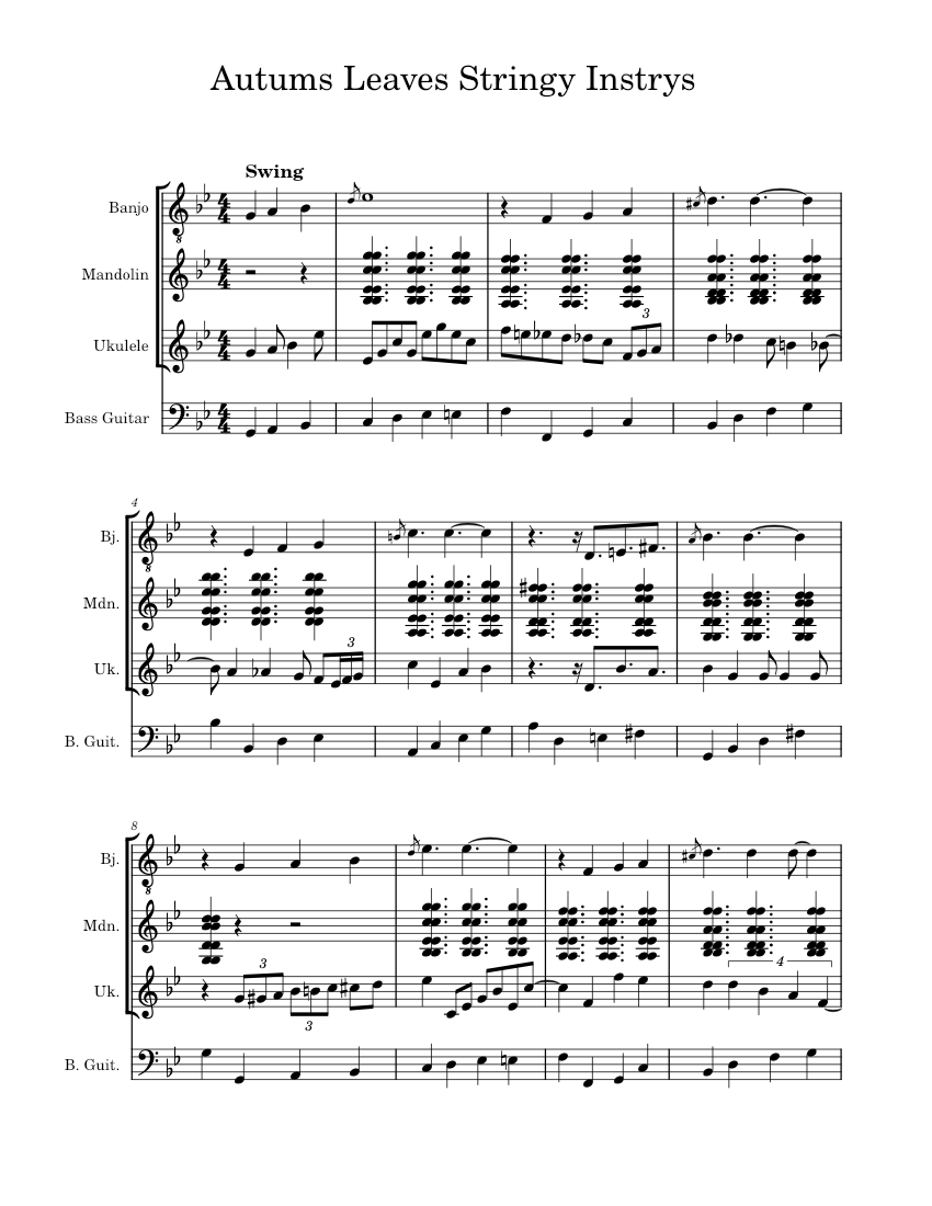 Autumn leaves – Joseph Kosma Sheet music for Bass guitar, Mandolin ...
