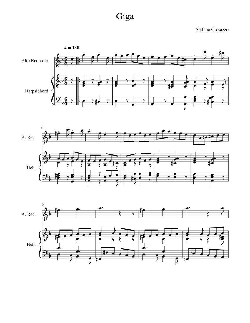 Giga Sheet music for Harpsichord (Solo) | Download and print in PDF or ...