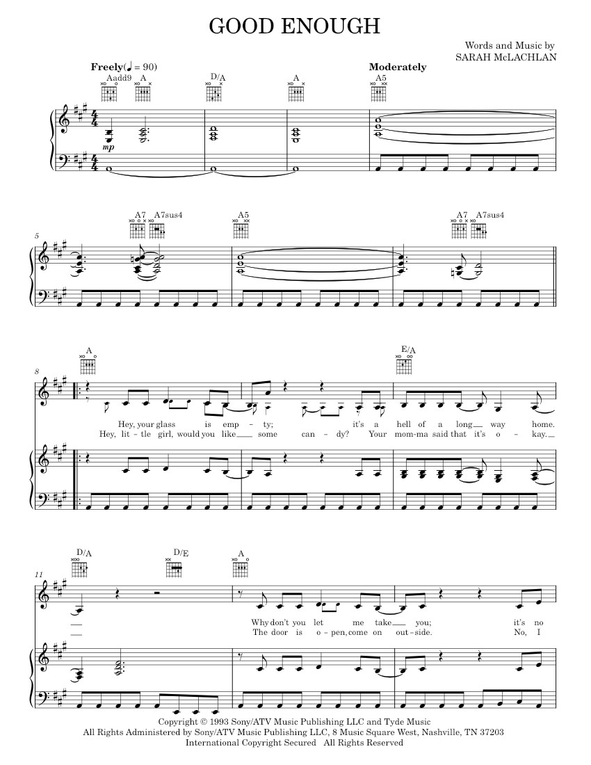 good enough Sheet music for Piano, Vocals by Sarah McLachlan Official ...