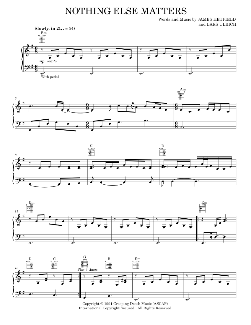 nothing else matters Sheet music for Piano, Vocals by Metallica ...