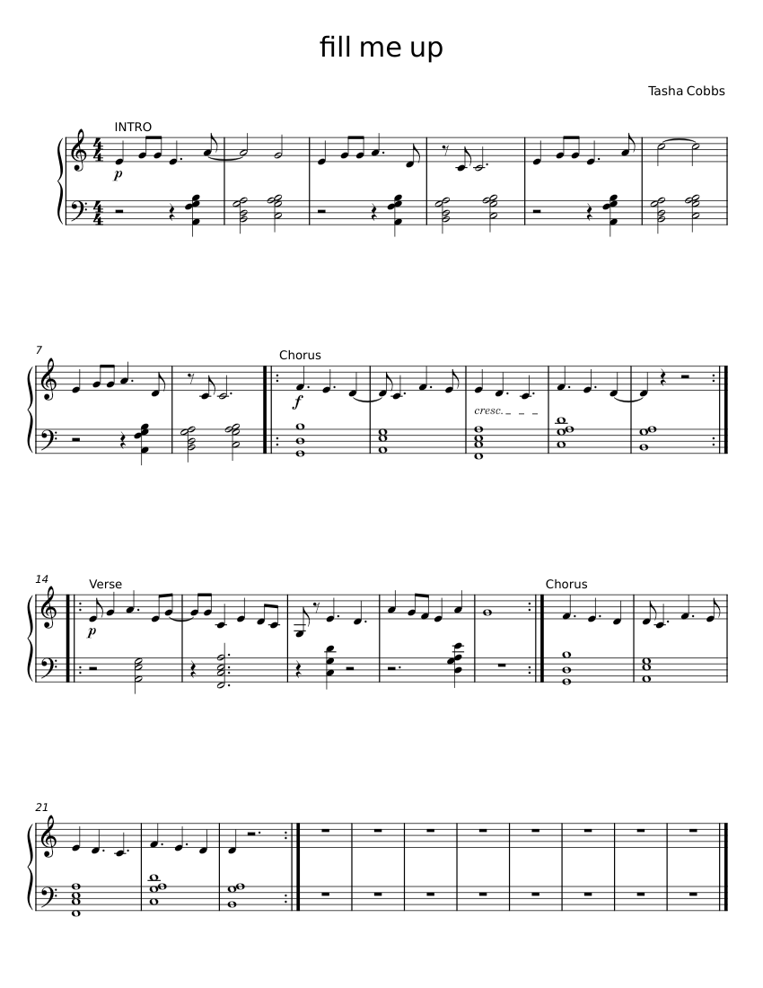 Fill me up - Tasha Cobbs Sheet music for Piano (Solo) Easy | Musescore.com