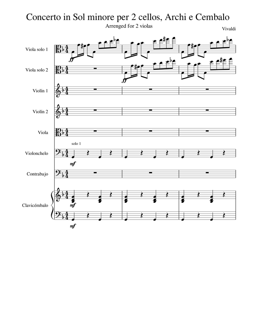 Concerto in Sol minore per 2 cellos Archi e Cembalo Allegro Sheet music ...