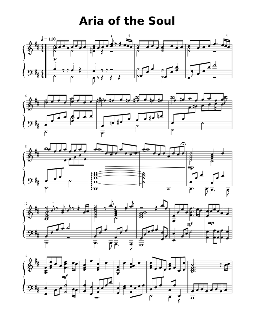 Aria Of The Soul – Shoji Meguro Aria Of The Soul – Piano Solo Sheet ...