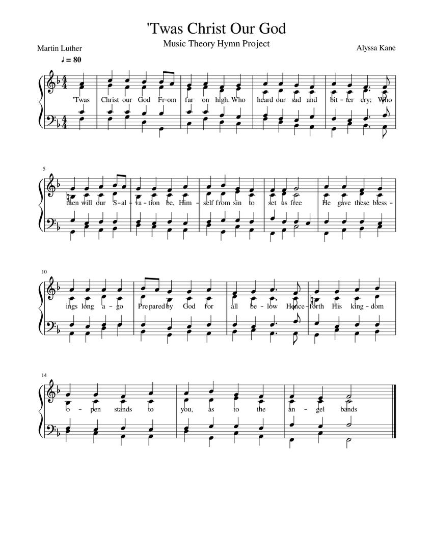 Twas Christ Our God (music theory project) Sheet music for Piano (Solo ...