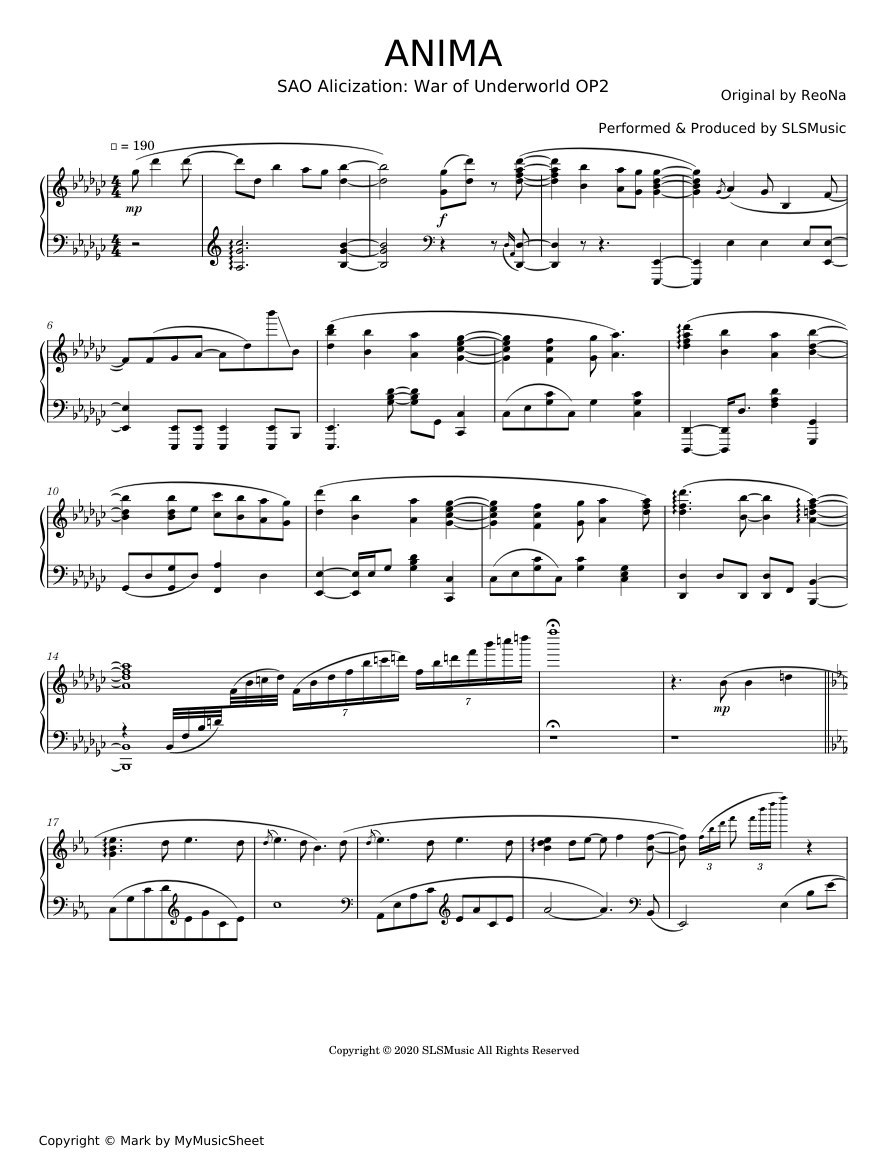 Anima - ReoNa Sheet music for Piano (Solo) | Musescore.com