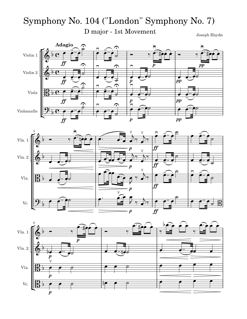 Symphony No. 104 ("London" Symphony No. 7) - Joseph Haydn.mscz Sheet music for Violin, Viola ...