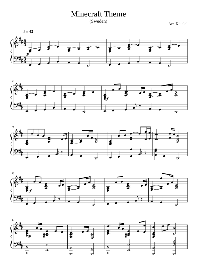 Minecraft Theme (Sweden, Calm) Sheet Music for Piano (Solo) easy ...