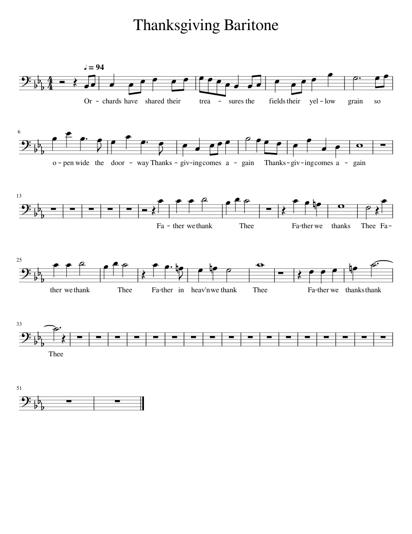 thanksgiving baritone Sheet music for Piano (Solo) | Musescore.com