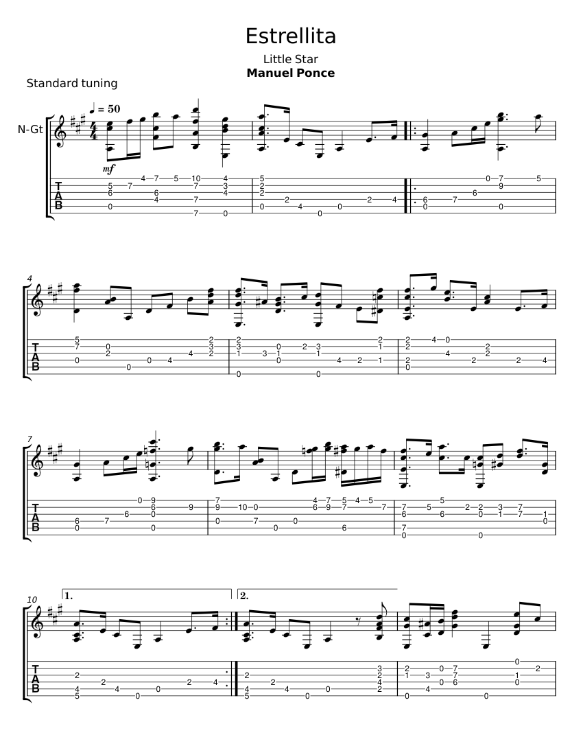 Estrellita - Manuel María Ponce Sheet Music for Guitar (Solo ...