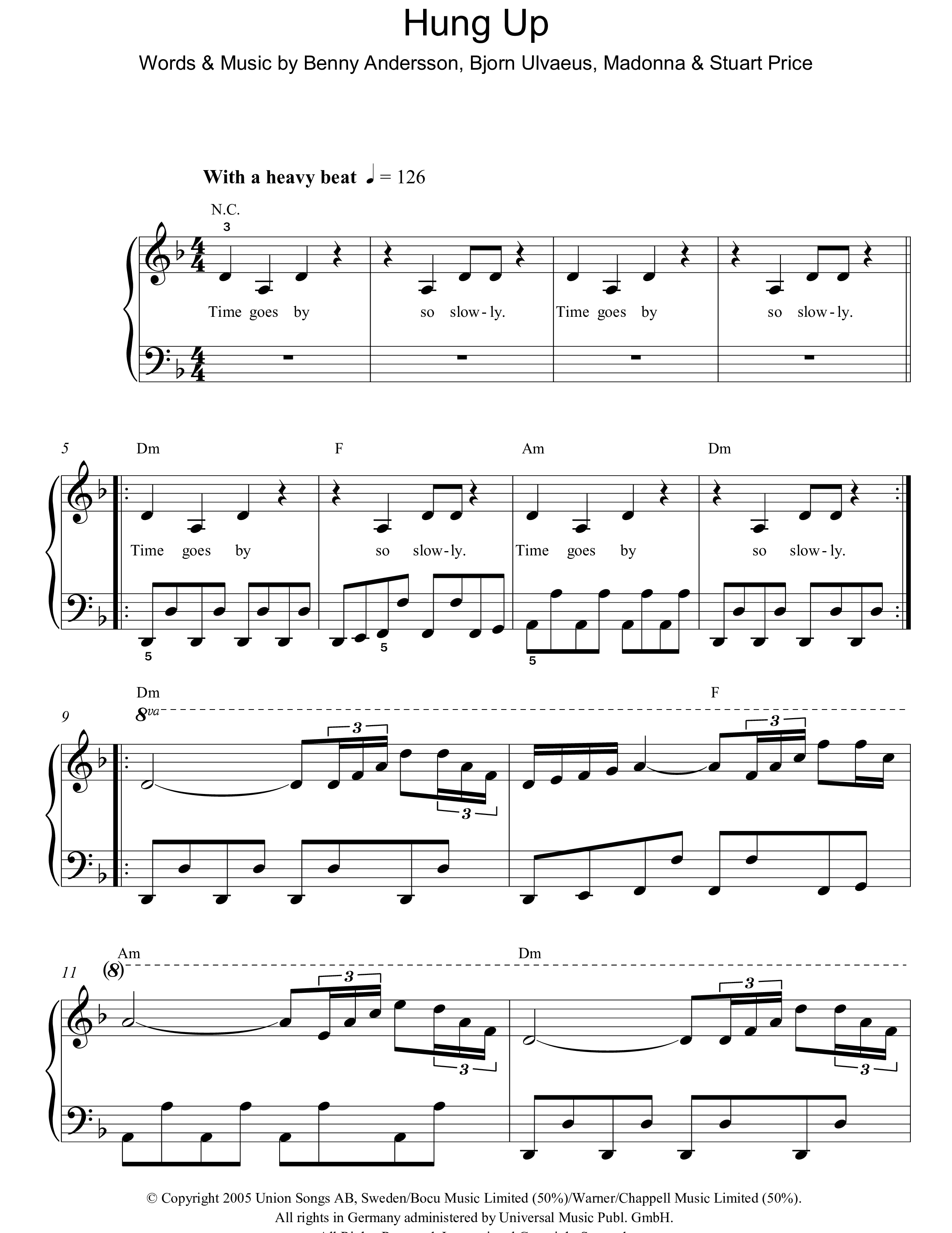 Play Official version of Hung up Sheet Music by Madonna for Piano ...