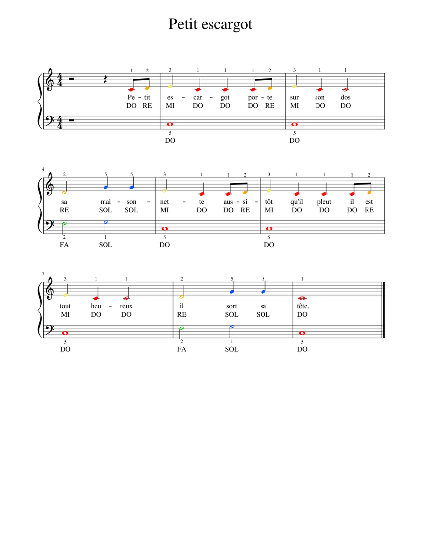 Petit escargot en couleur Sheet music for Piano (Solo) Easy | Musescore.com