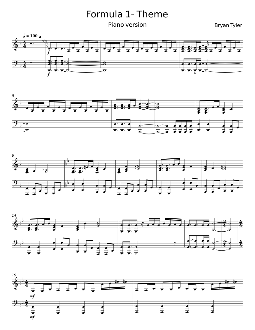 Formula 1 – Bryan Tyler Sheet music for Piano (Solo) Easy | Musescore.com