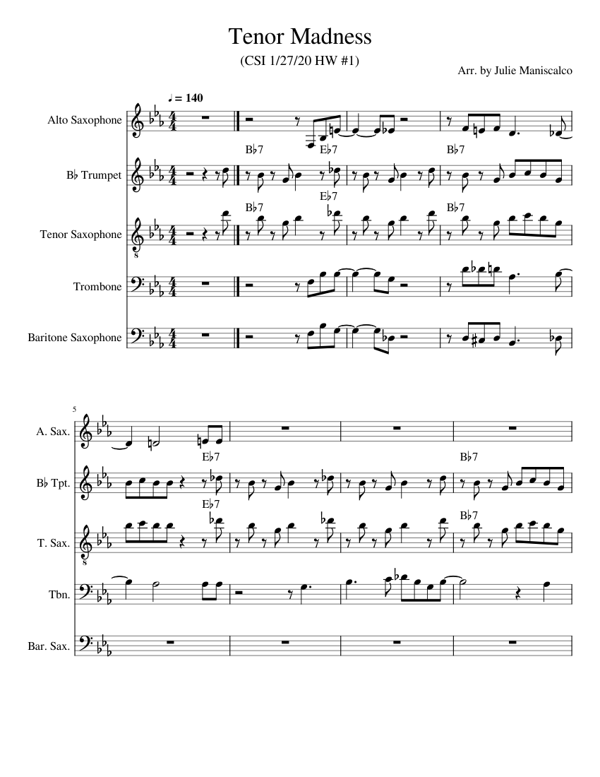 Tenor_Madness_HW_1 Sheet music for Trombone, Saxophone alto, Saxophone ...