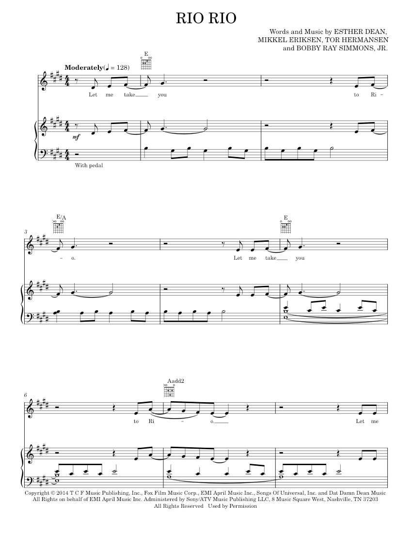 Rio Rio Sheet music for Piano, Vocals by John Powell: Music Notes by ...