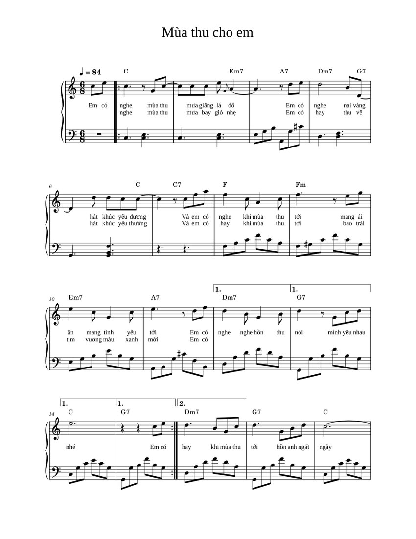 Mùa thu cho em – Ngô Thụy Miên Mùa thu cho em Sheet music for Piano (Solo) | Musescore.com