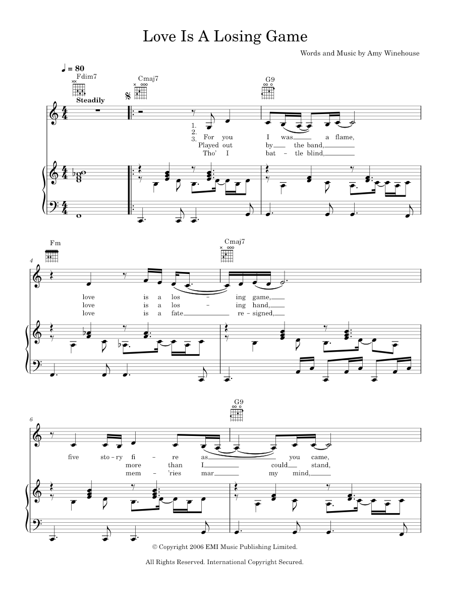 love is a losing game Sheet music for Piano, Vocals by Amy Winehouse ...