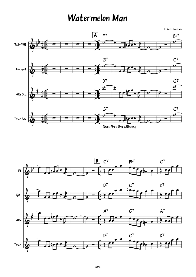 Watermelon man – Herbie Hancock Watermelon_Man Sheet music for Flute ...