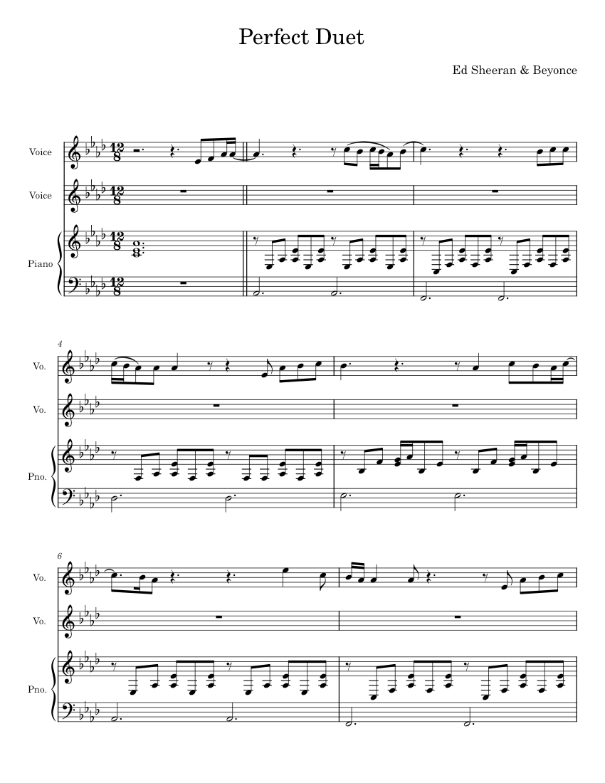 Perfect Duet - Ed Sheeran And Beyonce Sheet Music for Piano, Voice ...