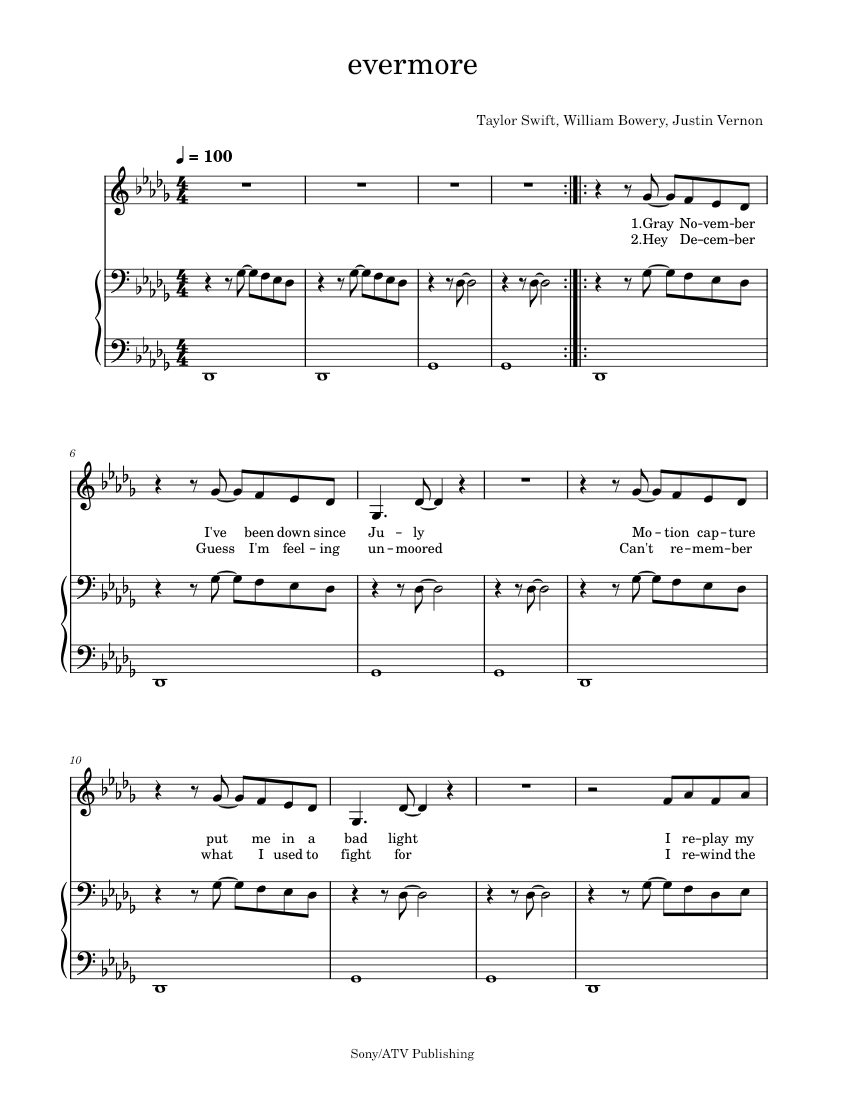 Evermore – Taylor Swift Sheet Music with Chords for Piano, Alto (Piano ...