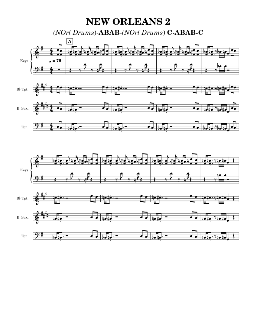 New Orleans 2 Chart Sheet music for Piano, Trombone, Saxophone baritone, Trumpet in b-flat ...