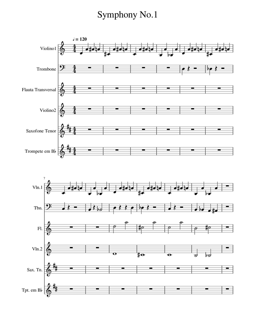 Symphony No.1 Sheet music for Trombone, Flute, Saxophone tenor, Trumpet ...