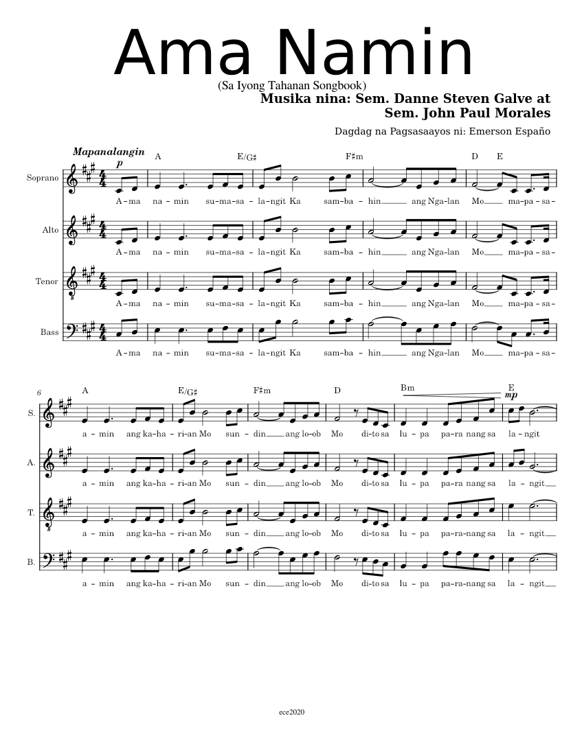Ama Namin (Sa Iyong Tahanan Songbook) - Galve/Morales Sheet music for ...